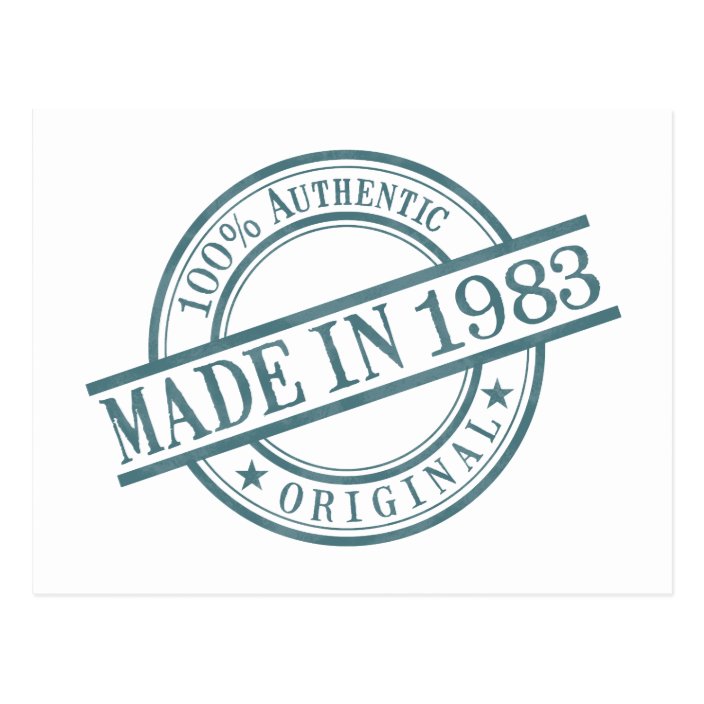 Made in 1983 Birth Year Round Rubber Stamp Logo Postcard | Zazzle.com