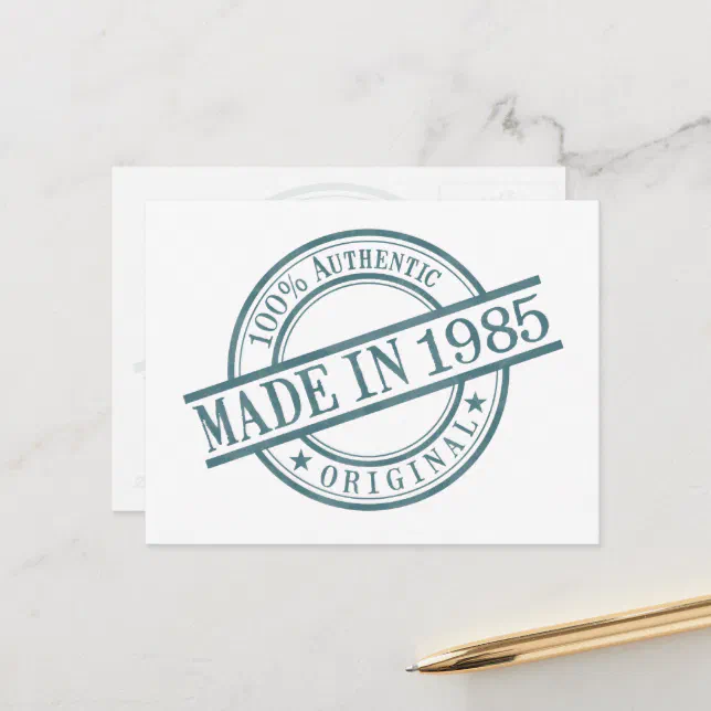 Made in 1985 Birth Year Round Rubber Stamp Logo Postcard | Zazzle