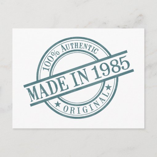 Made in 1985 Birth Year Round Rubber Stamp Logo Postcard | Zazzle