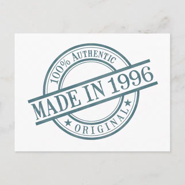Made in 1996 Birth Year Round Rubber Stamp Logo Postcard | Zazzle