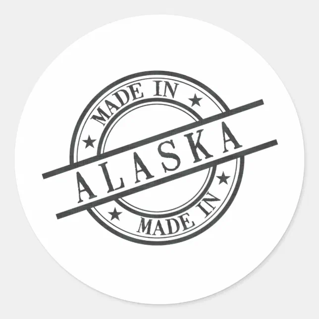 Made In Alaska Stamp Style Logo Symbol Black Classic Round Sticker | Zazzle