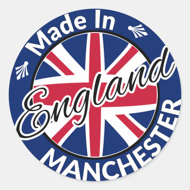 Made in Manchester England Union Jack Flag Classic Round Sticker | Zazzle