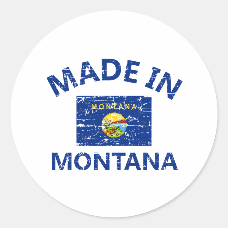 Made in MONTANA United States Flag designs Classic Round Sticker | Zazzle