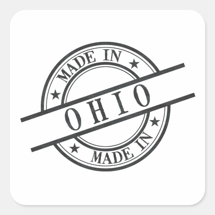 Made In Ohio Stamp Style Logo Symbol Black Square Sticker | Zazzle.com