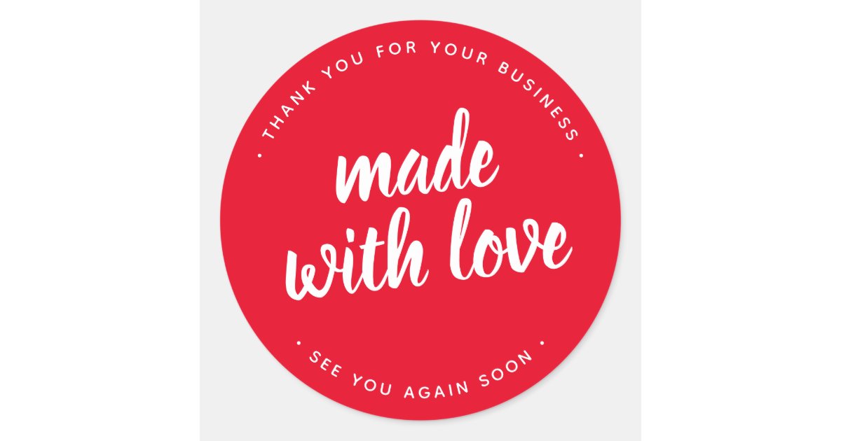 Made With Love Bold Script Red Round Sticker | Zazzle