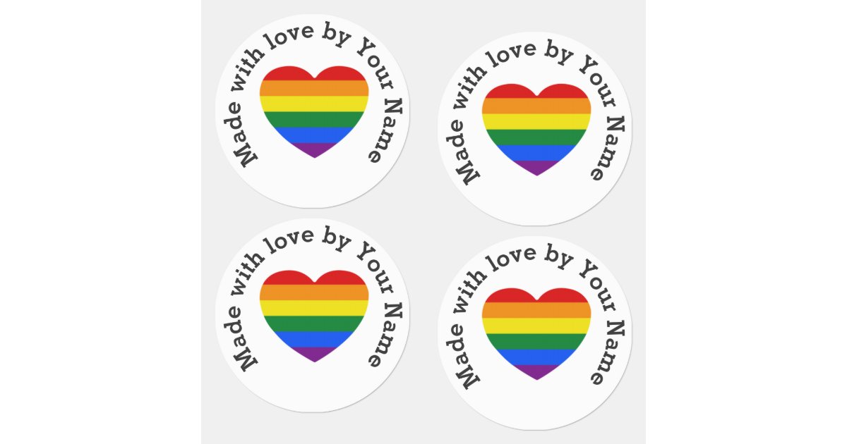 Made with Love by You Gay Pride Heart Iron-On Labels | Zazzle