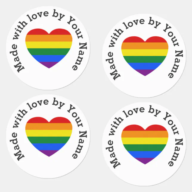 Made with Love by You Gay Pride Heart Iron-On Labels | Zazzle