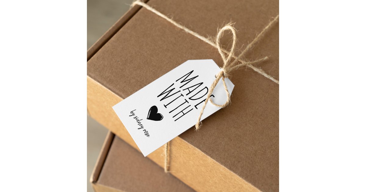 Made with Love Doodled Heart Hang Tag | Zazzle