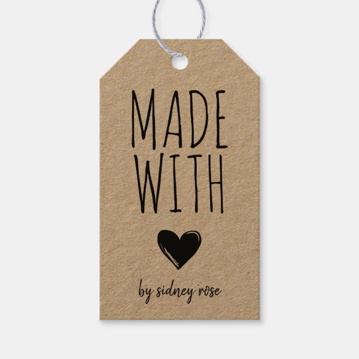 Made with Love Doodled Heart Hang Tag | Zazzle.com