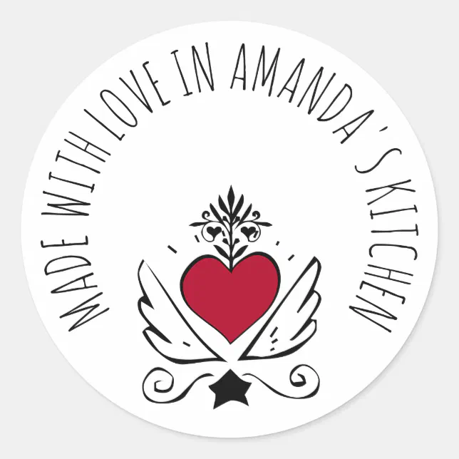 Made With Love Food Label Sticker Red Heart | Zazzle