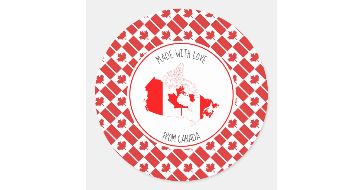 Made With Love From CANADA FLAG Canadian Map Classic Round Sticker | Zazzle