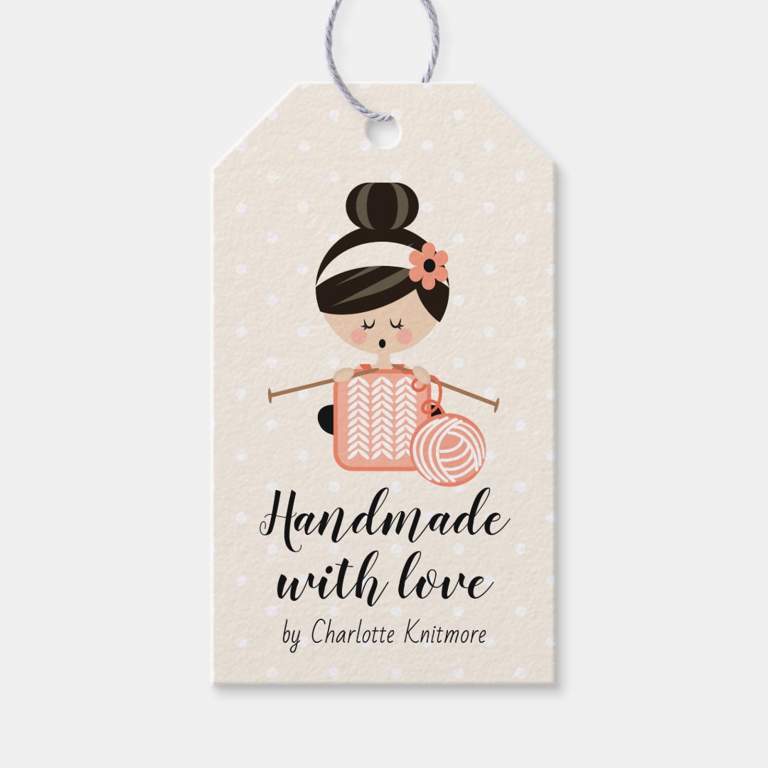 Made with Love Gift Tag Knitting Girl Asian | Zazzle