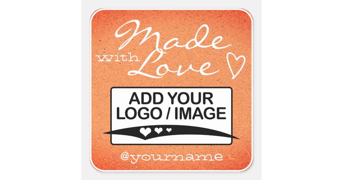 Made with Love Logo Template Kraft Paper Peach Square Sticker | Zazzle
