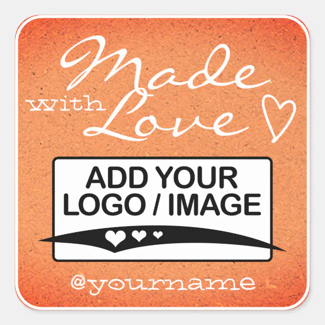 Made with Love Logo Template Kraft Paper Peach Square Sticker | Zazzle
