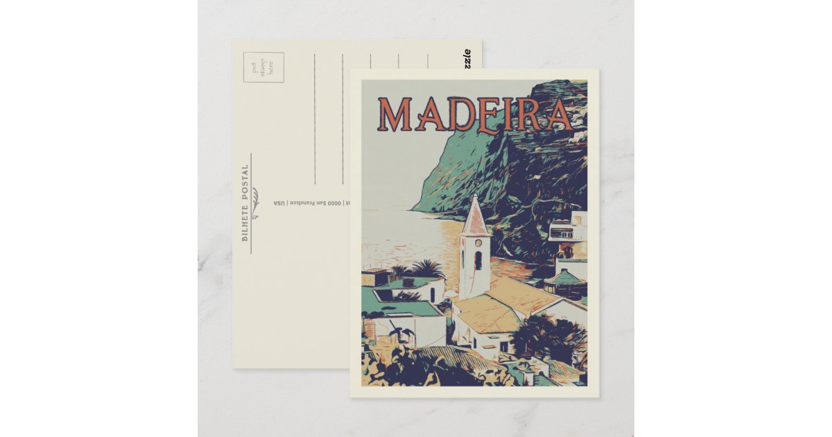 Madeira landscape illustration Portugal Postcard | Zazzle