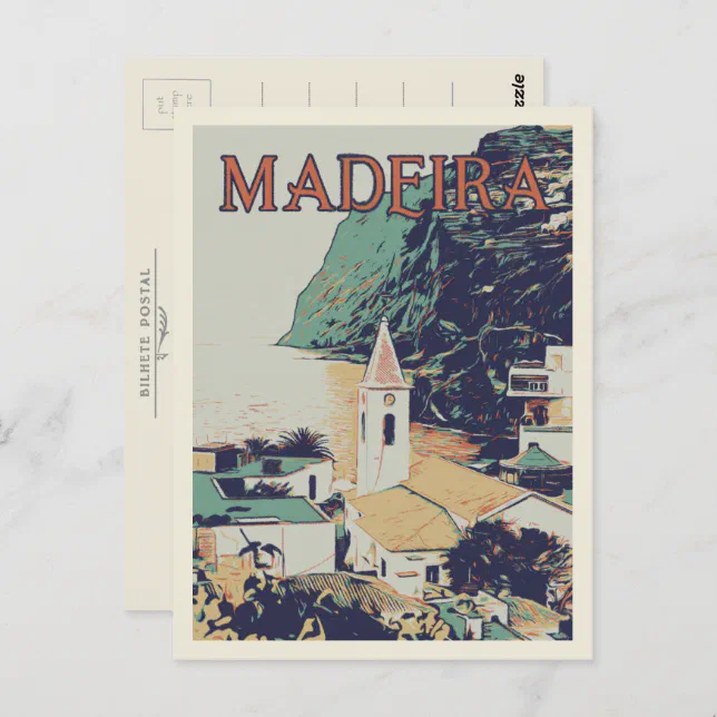 Madeira landscape illustration Portugal Postcard | Zazzle