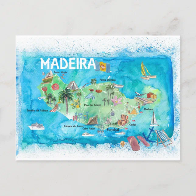 Madeira Portugal Island Illustrated Map Holiday Postcard | Zazzle
