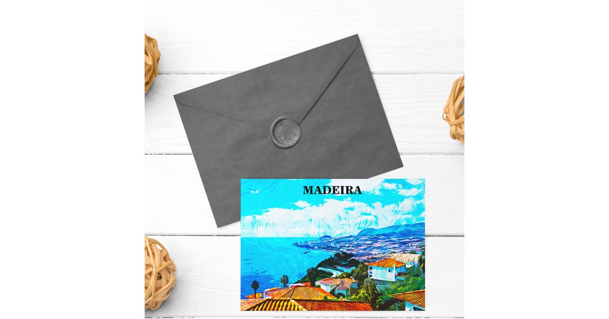 Madeira Portugal Panorama View Illustration Postcard | Zazzle