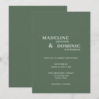 Madeline Forest Green Simple Modern Wedding Invitation | Zazzle