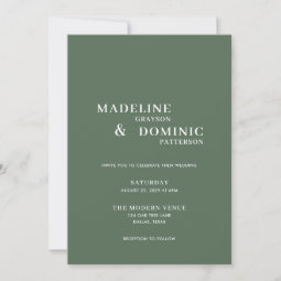 Madeline Forest Green Simple Modern Wedding Invitation | Zazzle