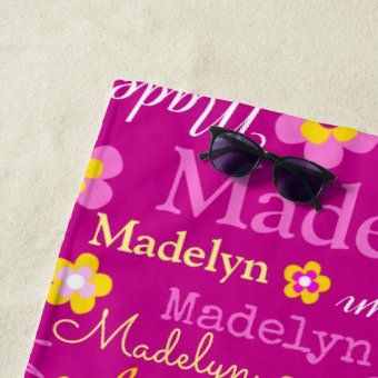 Madelyn flowers name beach towel | Zazzle