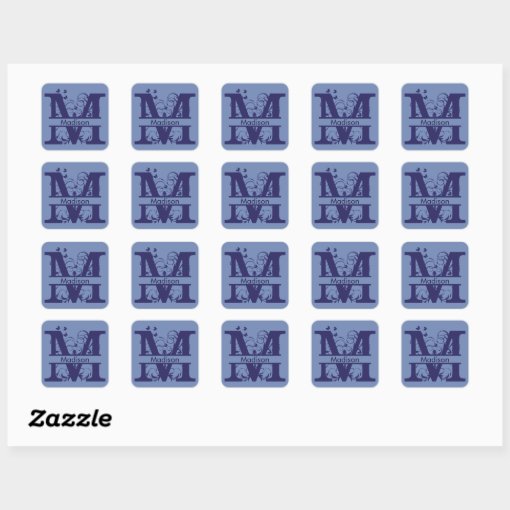 Madison Monogram Butterfly Swirls Square Sticker | Zazzle