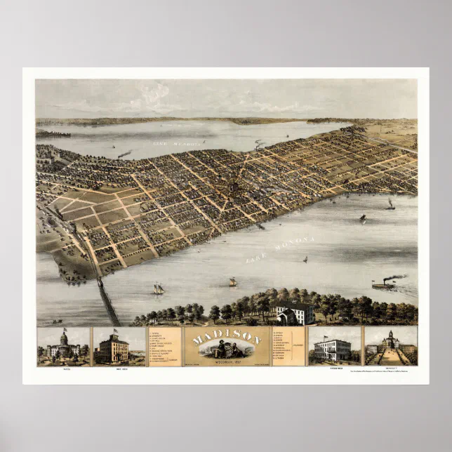 Madison, WI Panoramic Map - 1867 Poster | Zazzle