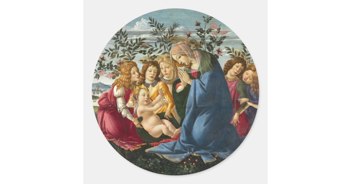 Madonna Adoring the Child with 5 Angels Botticelli Classic Round ...