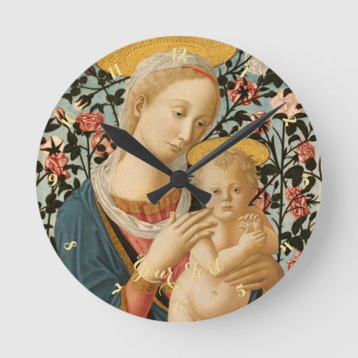 Madonna and Child Jesus Virgin Mary Vintage Art Round Clock | Zazzle
