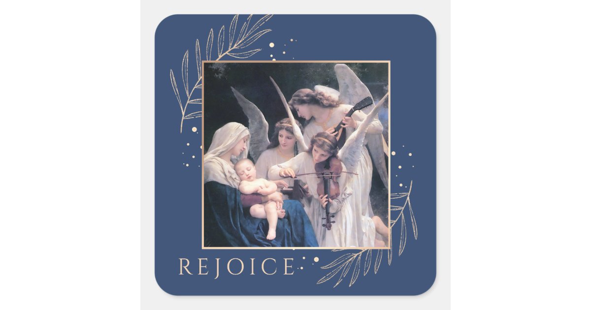 Madonna and Child with Angels Rejoice Square Sticker | Zazzle