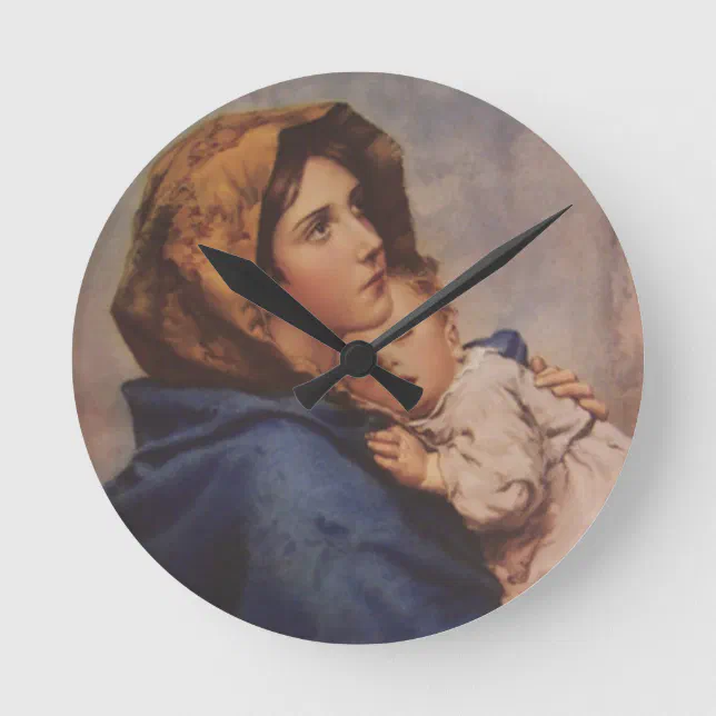 Madonna Virgin Mother Mary with Sleeping Jesus Round Clock | Zazzle