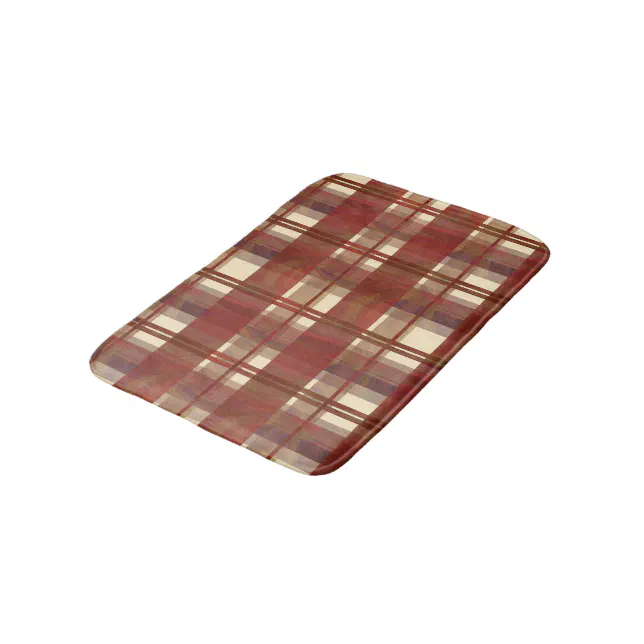 Madras Plaid Fall Red Bathroom Mat | Zazzle
