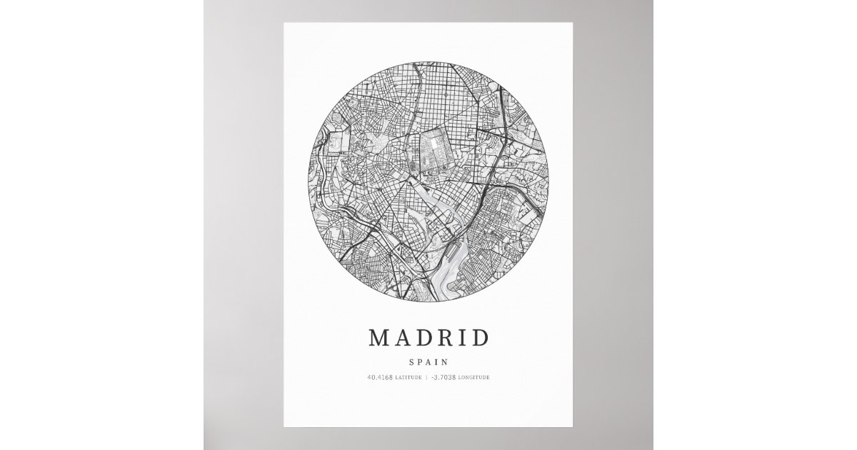 Madrid Spain Street Layout Map Poster | Zazzle