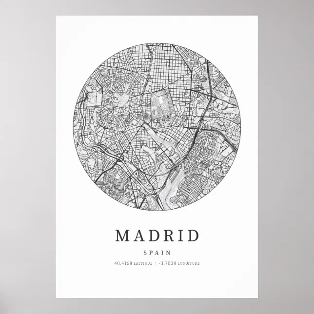 Madrid Spain Street Layout Map Poster | Zazzle