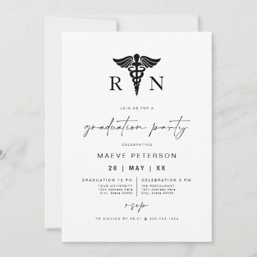 MAEVE Black and White Medical RN Nurse Graduation Invitation | Zazzle