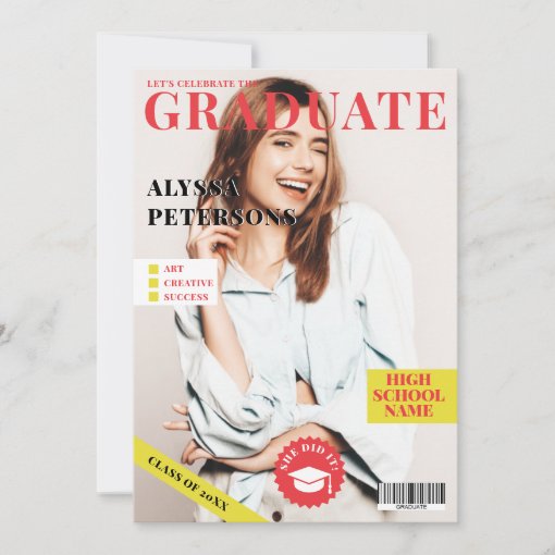 Magazine cover 4 photos cool trendy graduation announcement | Zazzle