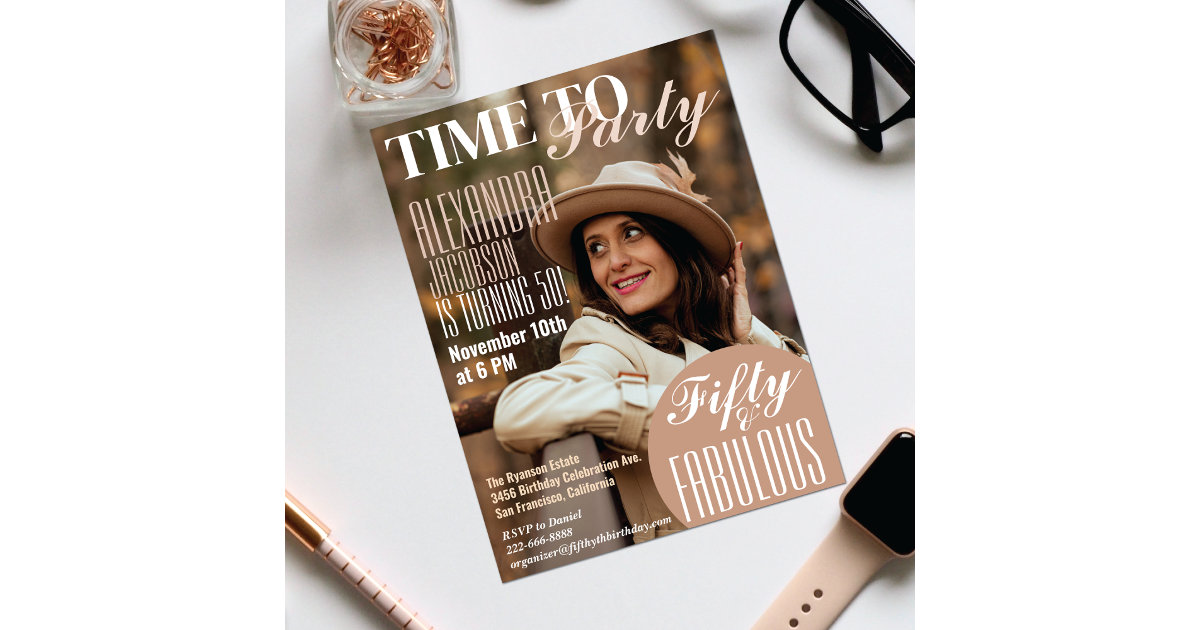 Magazine Cover 50th Birthday Party Invitation Postcard | Zazzle