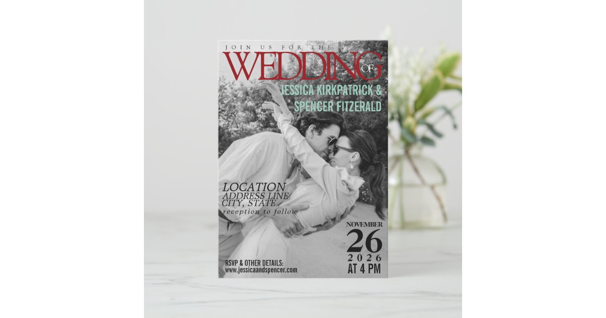 Magazine cover, custom Photo wedding invitation | Zazzle