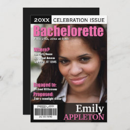 Magazine Cover Fuchsia Bachelorette Invitations | Zazzle