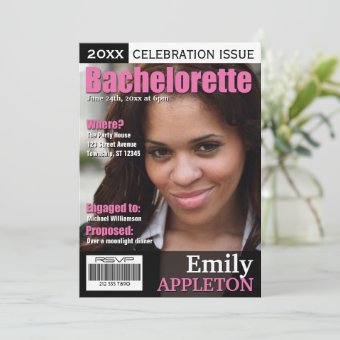Magazine Cover Fuchsia Bachelorette Invitations | Zazzle