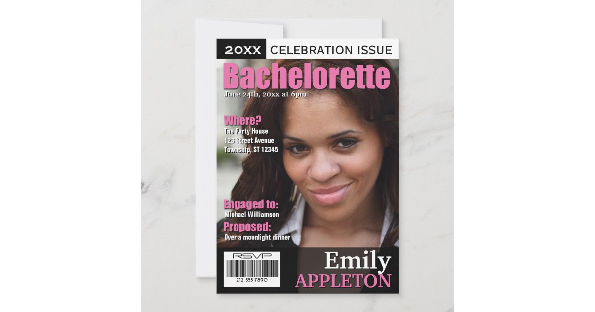 Magazine Cover Fuchsia Bachelorette Invitations | Zazzle