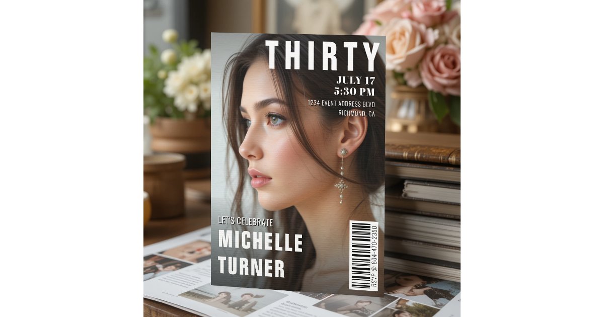 Magazine Cover Photo 30th Birthday Party Invitation | Zazzle