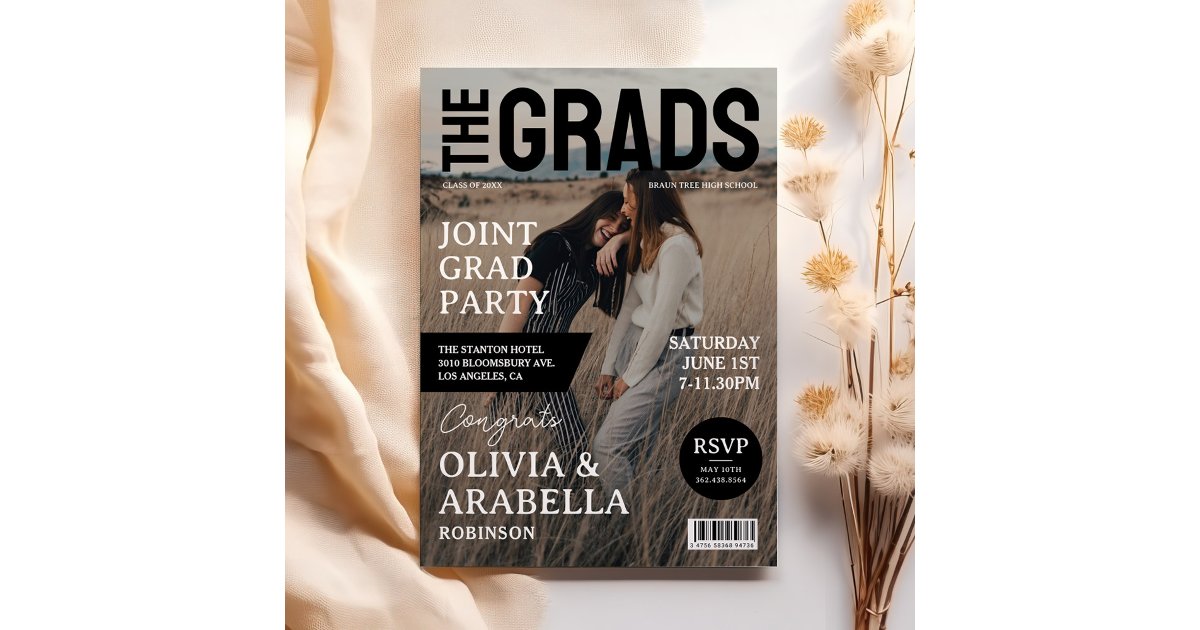 Magazine Cover Photo Joint Graduation Party Invitation | Zazzle
