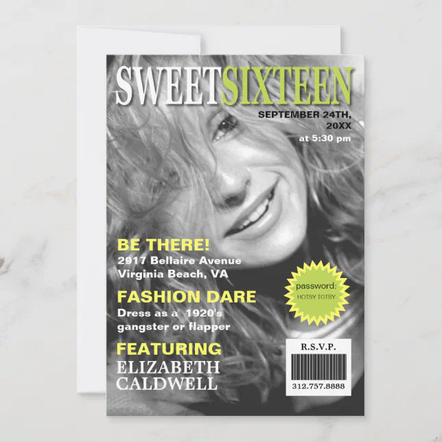 Magazine Cover Photo Sweet Sixteen Birthday Invite | Zazzle