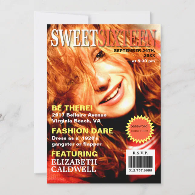Magazine Cover Photo Sweet Sixteen Birthday Invite | Zazzle