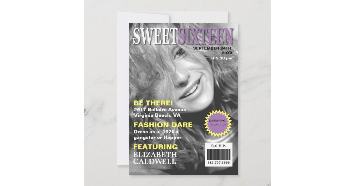 Magazine Cover Photo Sweet Sixteen Birthday Invite | Zazzle