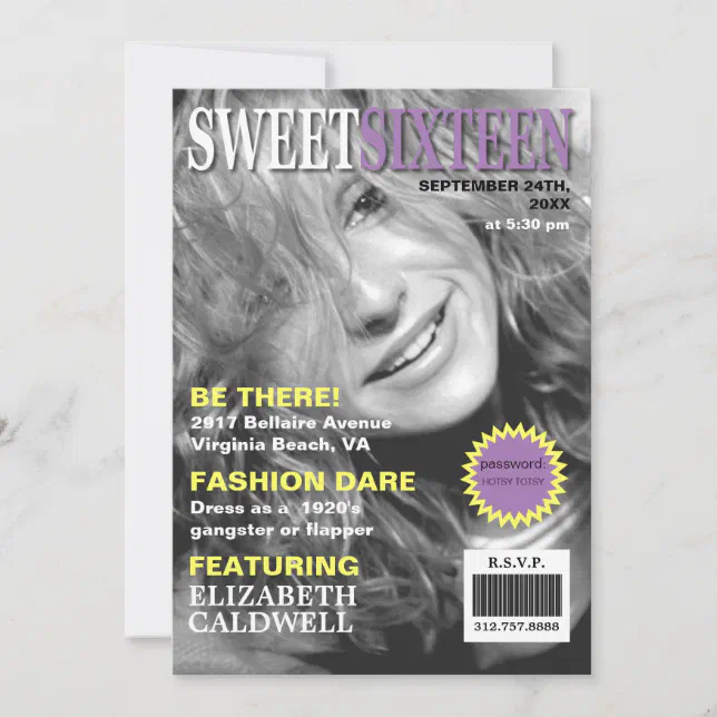 Magazine Cover Photo Sweet Sixteen Birthday Invite | Zazzle