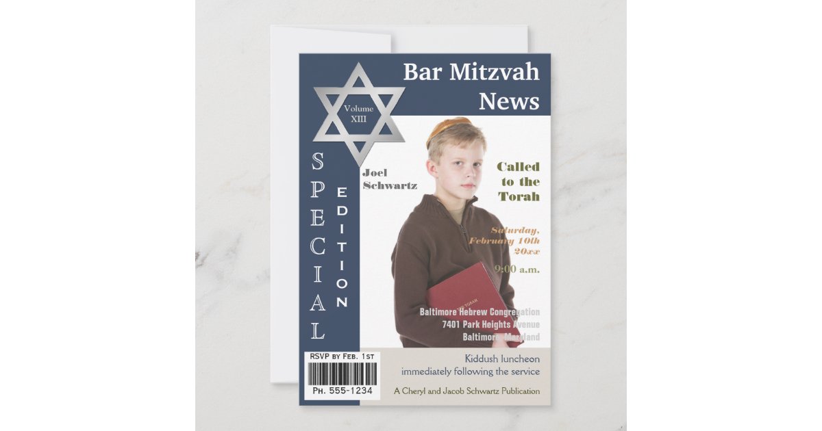 Magazine Cover Style Bar Mitzvah Invitation | Zazzle