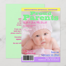 Magazine Cover Style Birth Announcement with Photo | Zazzle