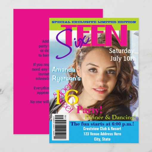 Magazine Cover Style Sweet Sixteen Invitation | Zazzle